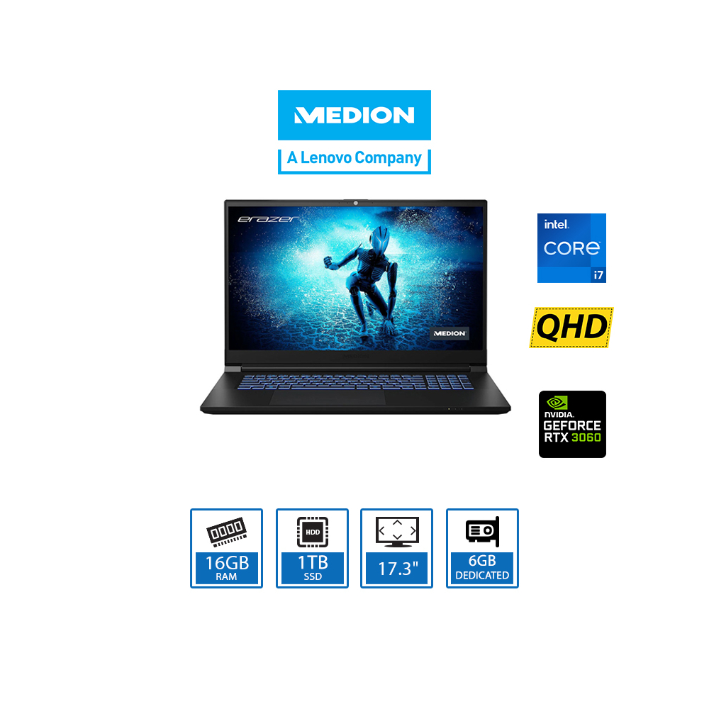 Medion ERAZER Defender Gaming Laptop 165Hz Intel Core i7-12700H 16GB ...
