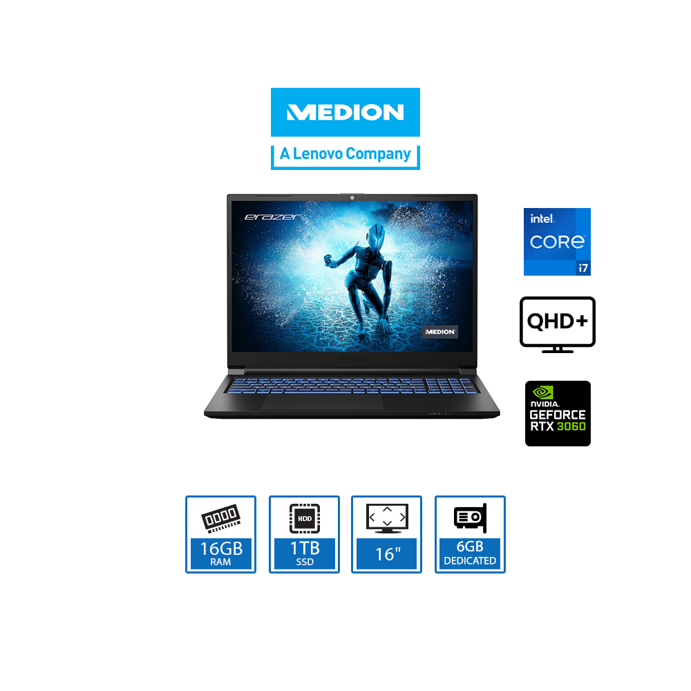 Medion Specialist P10 16" QHD+ Gaming Laptop Intel Core i7-12700H 16GB ...