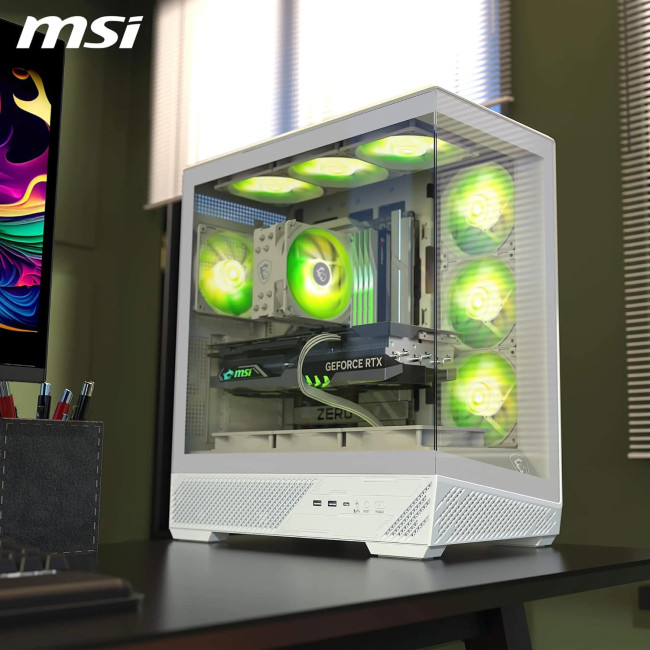 MSI MAG PANO 130R PZ ARGB Tempered Glass Mid Tower Gaming PC Case - White